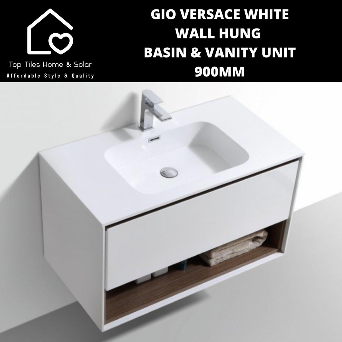 Gio Versace White Wall Hung Basin & Vanity Unit - 900mm – Top Tiles Home & Solar