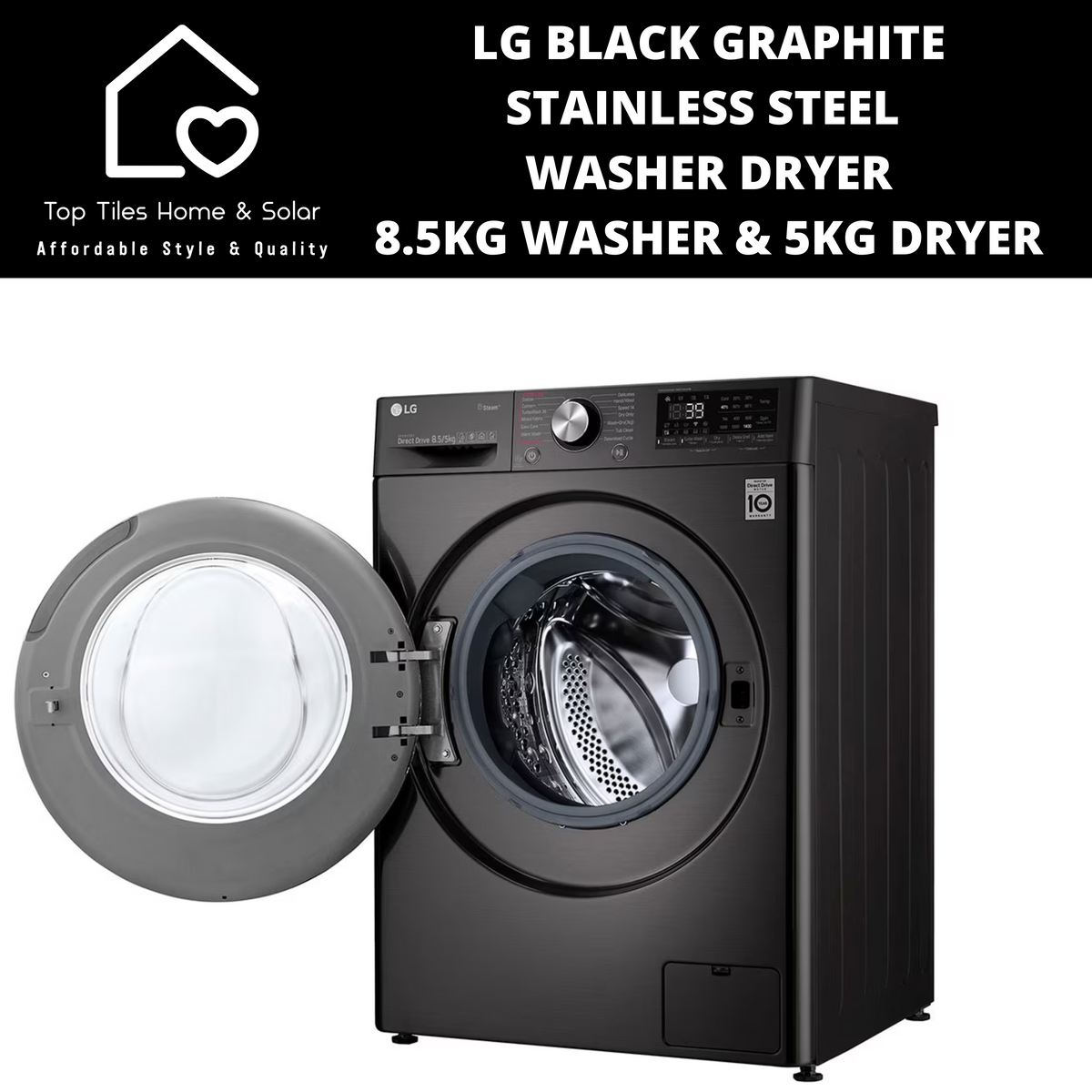 LG Black Steel Vivace Washer Dryer - 8.5kg Washer & 5kg Dryer – Top ...