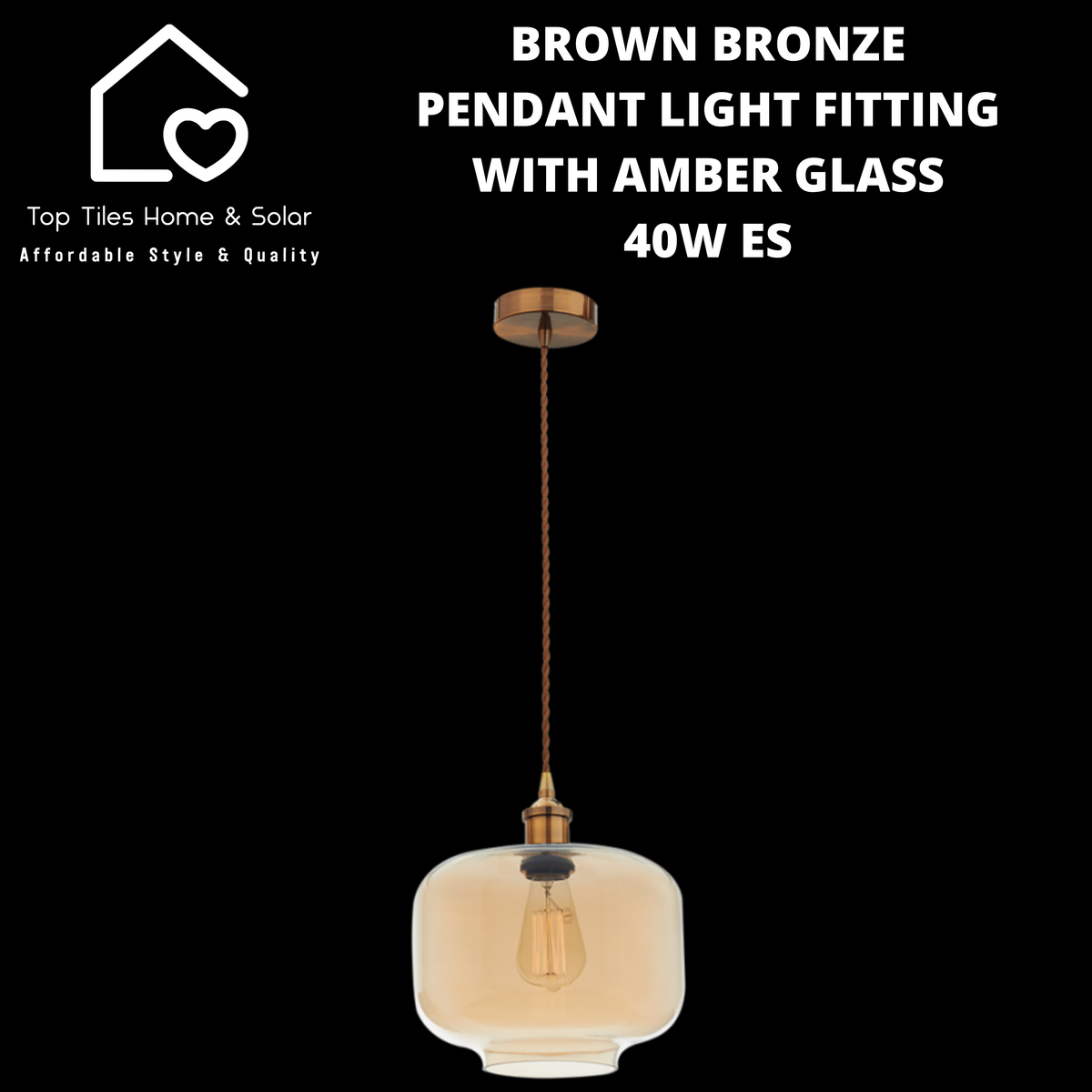 Brown Bronze Pendant Light Fitting with Amber Glass - 40W ES – Top ...