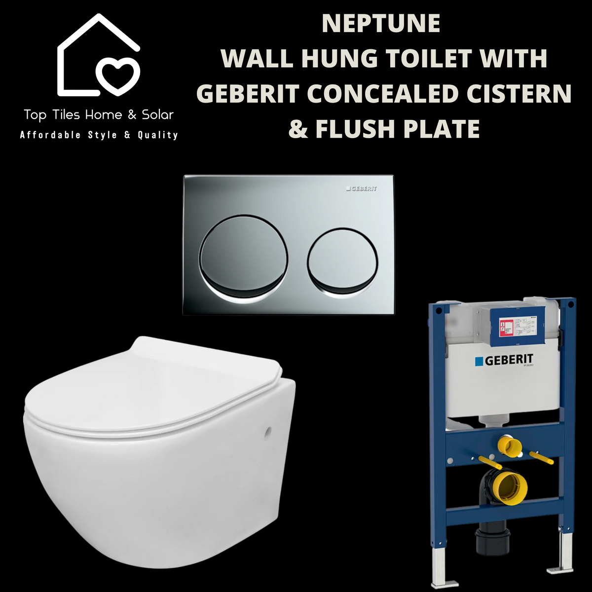 Neptune Wall Hung Toilet with Geberit Concealed Cistern & Flush Plate ...