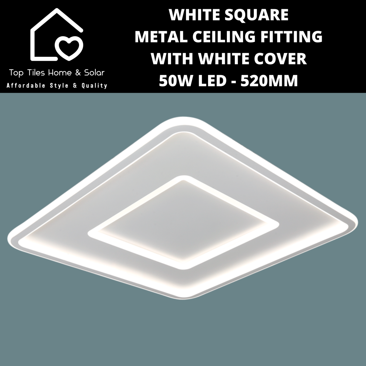 White Square Metal Ceiling Fitting with White Cover - 50W LED - 520mm ...