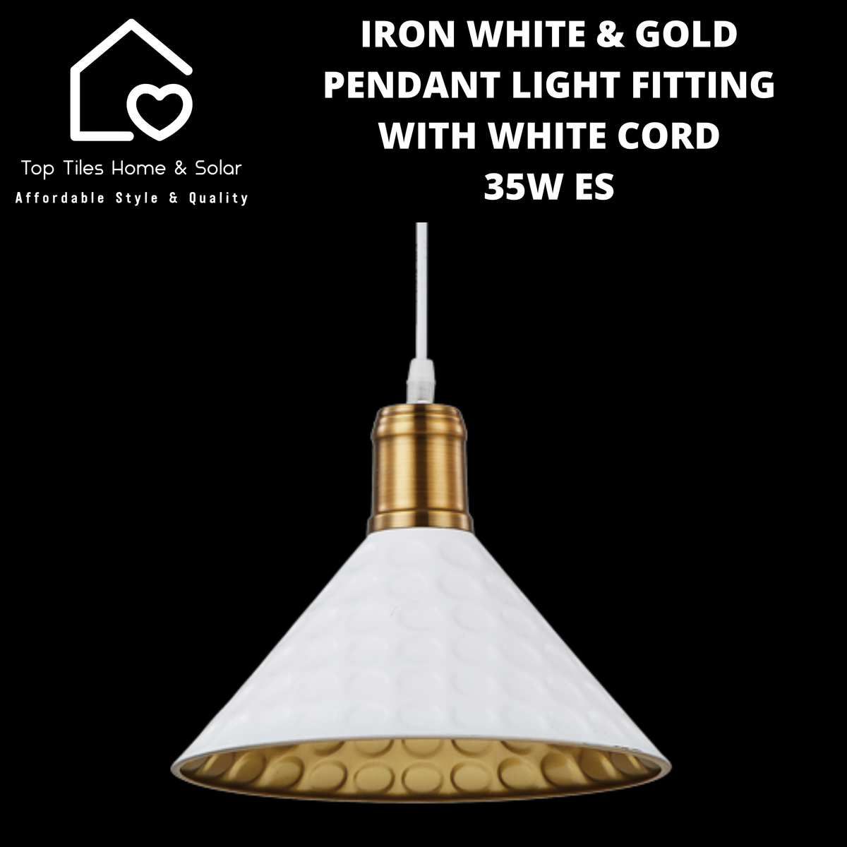 Iron White & Gold Pendant Light Fitting with White Cord - 35W ES – Top ...