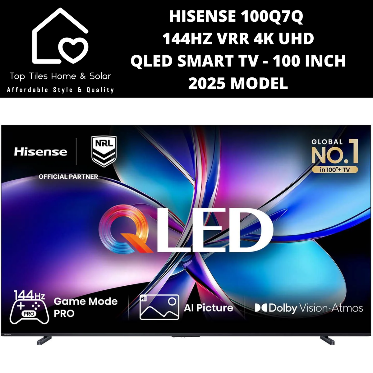 Hisense 100Q7Q 144Hz VRR 4K UHD QLED Smart TV - 100 Inch 2025 Model ...