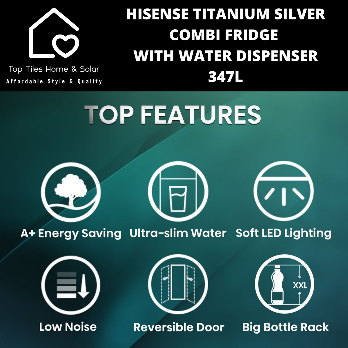Hisense Titanium Silver Combi Fridge with Water Dispenser - 347L – Top ...