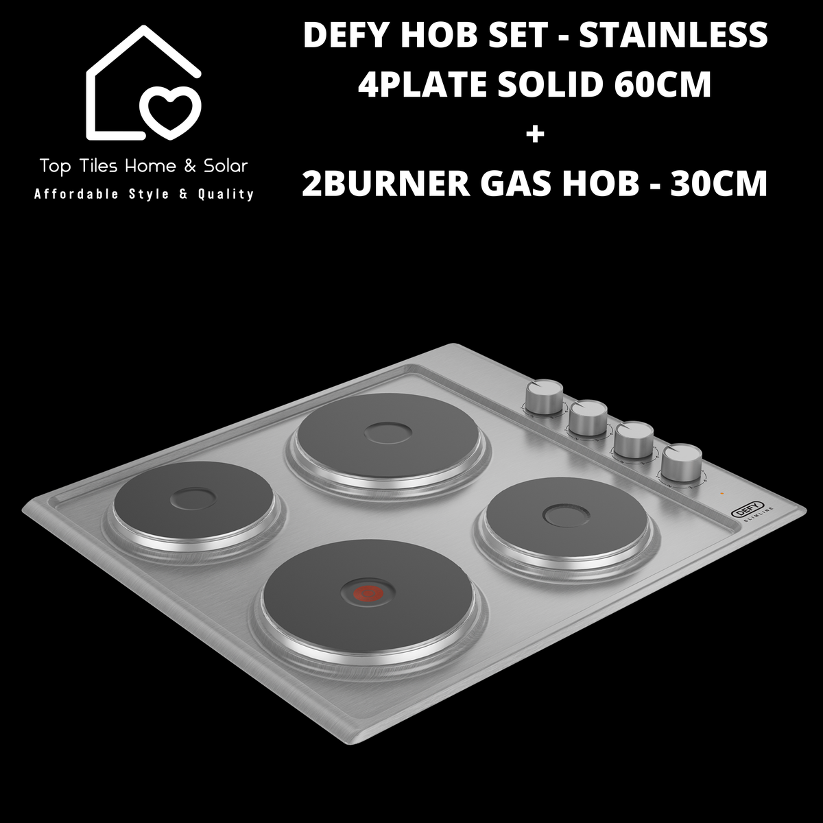 Defy Hob Set - Stainless Steel 4Plate Solid 60cm + 2Burner Gas Hob - 3 ...