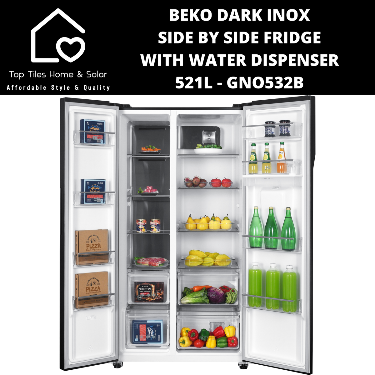 Beko Dark Inox Side By Side Fridge with Water Dispenser - 521L GNO532B ...
