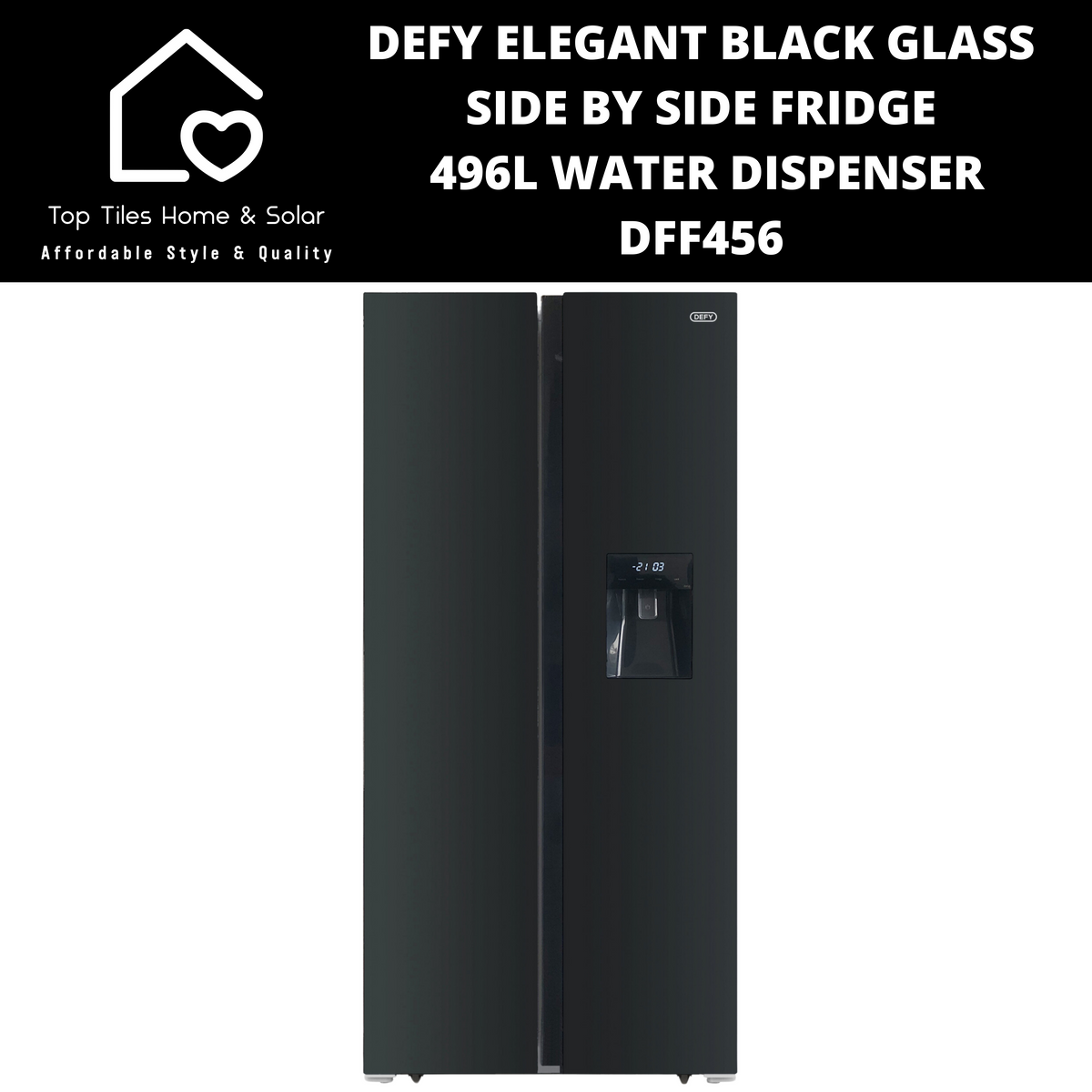 Defy Elegant Black Glass Side by Side Fridge - 496L Water Dispenser DF ...
