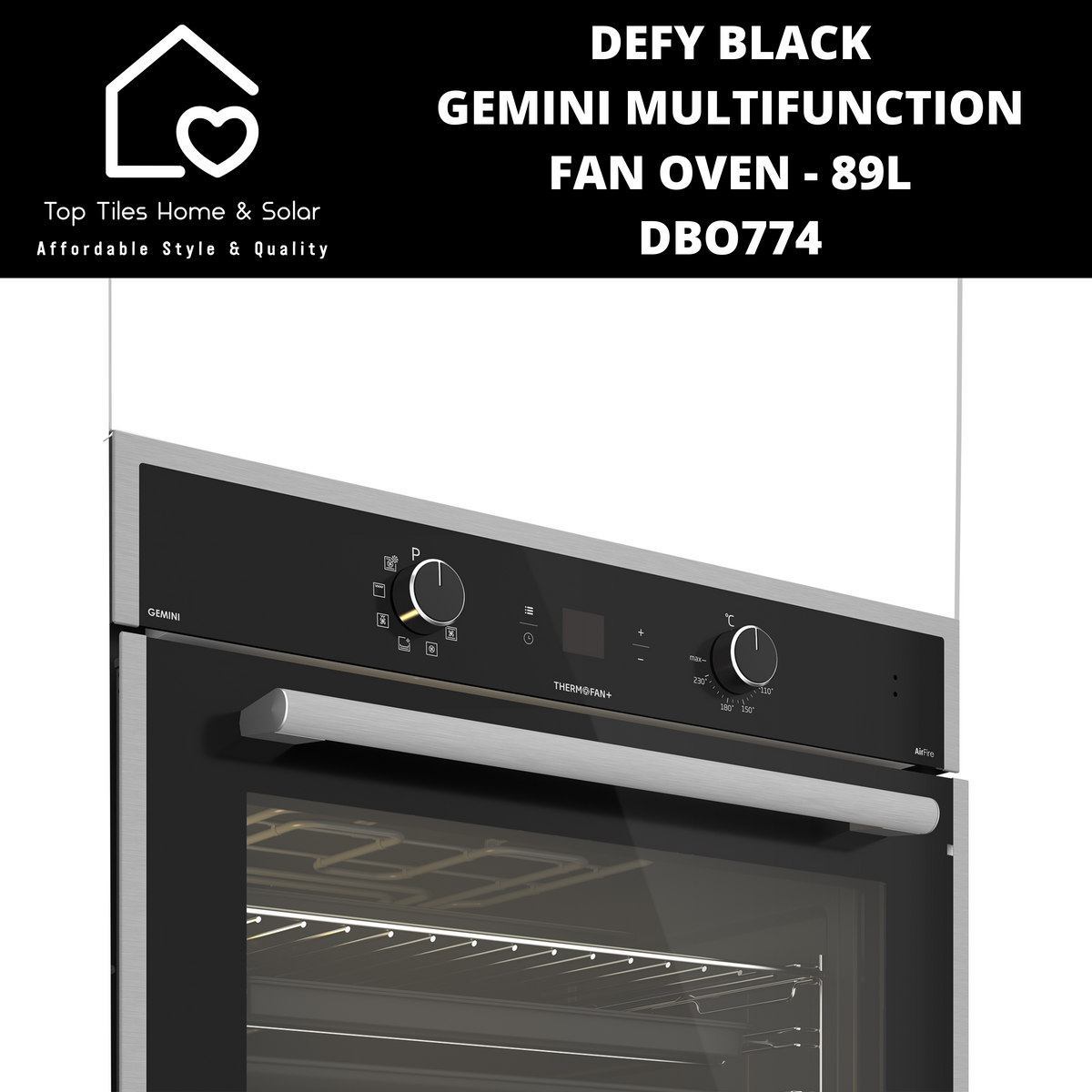 Defy Black Gemini Multifunction Fan Oven - 70cm 89L DBO774 – Top Tiles ...