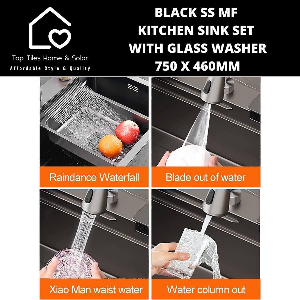 Black SS MF Kitchen Sink Set Glass Cleaner - 750 x 460mm – Top Tiles Home & Solar