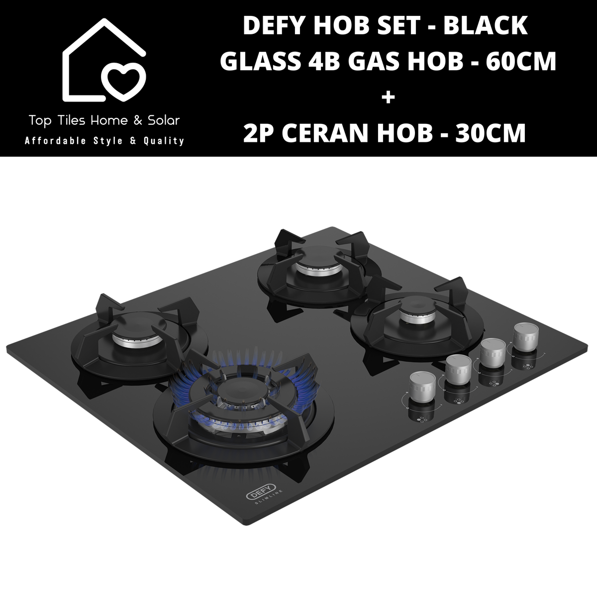 Defy Hob Set - Black Glass 4B Gas Hob - 60cm + 2P Ceran - 30cm – Top ...