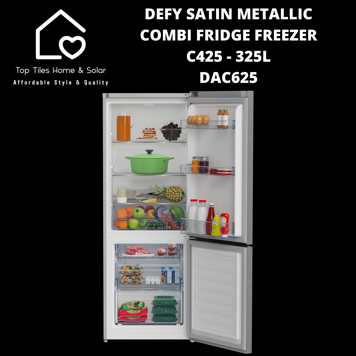 Defy Satin Metallic Combi Fridge Freezer C425 - 325L DAC625 – Top Tiles ...