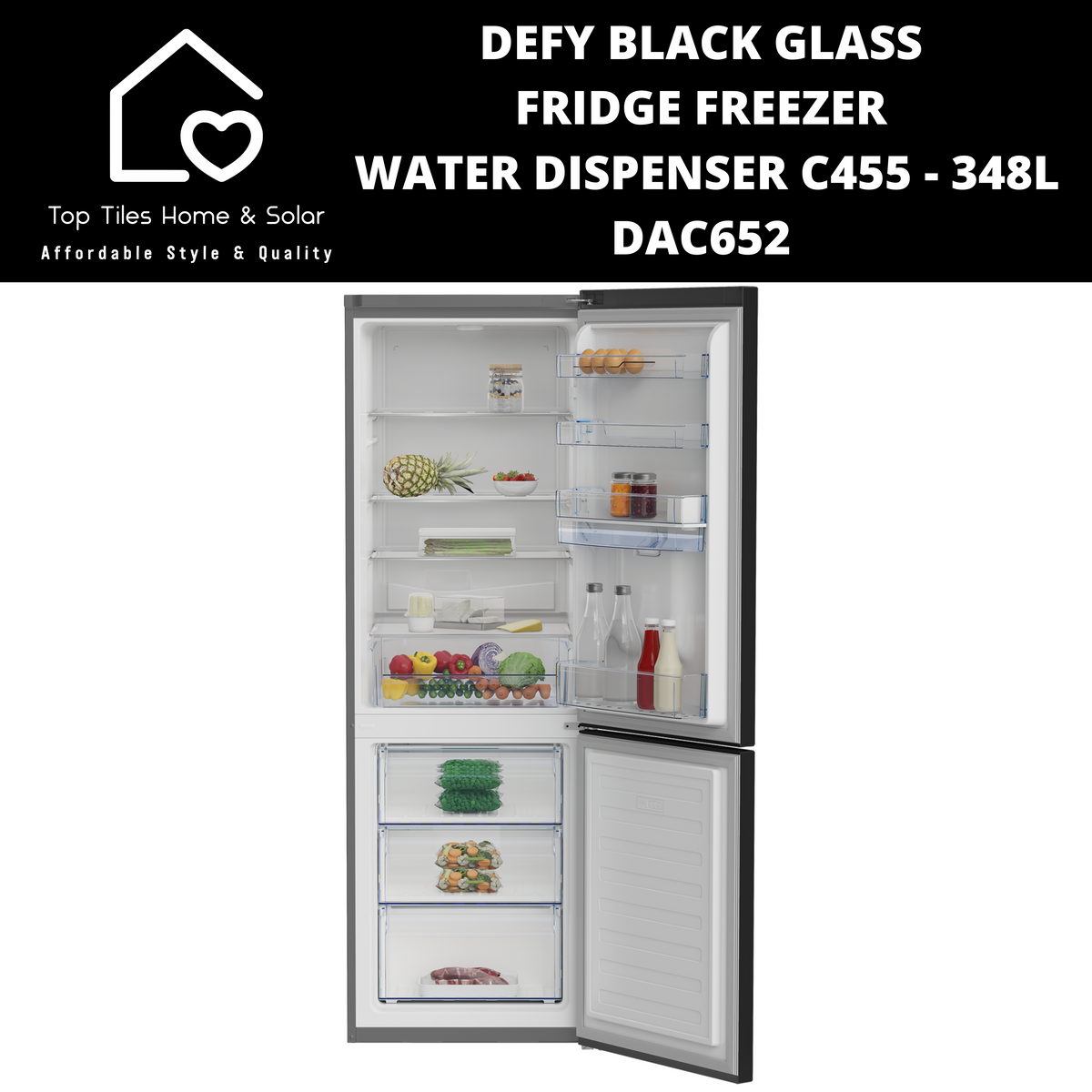 Defy Black Glass Combi Fridge Freezer Water Dispenser C455 - 348L DAC6 ...