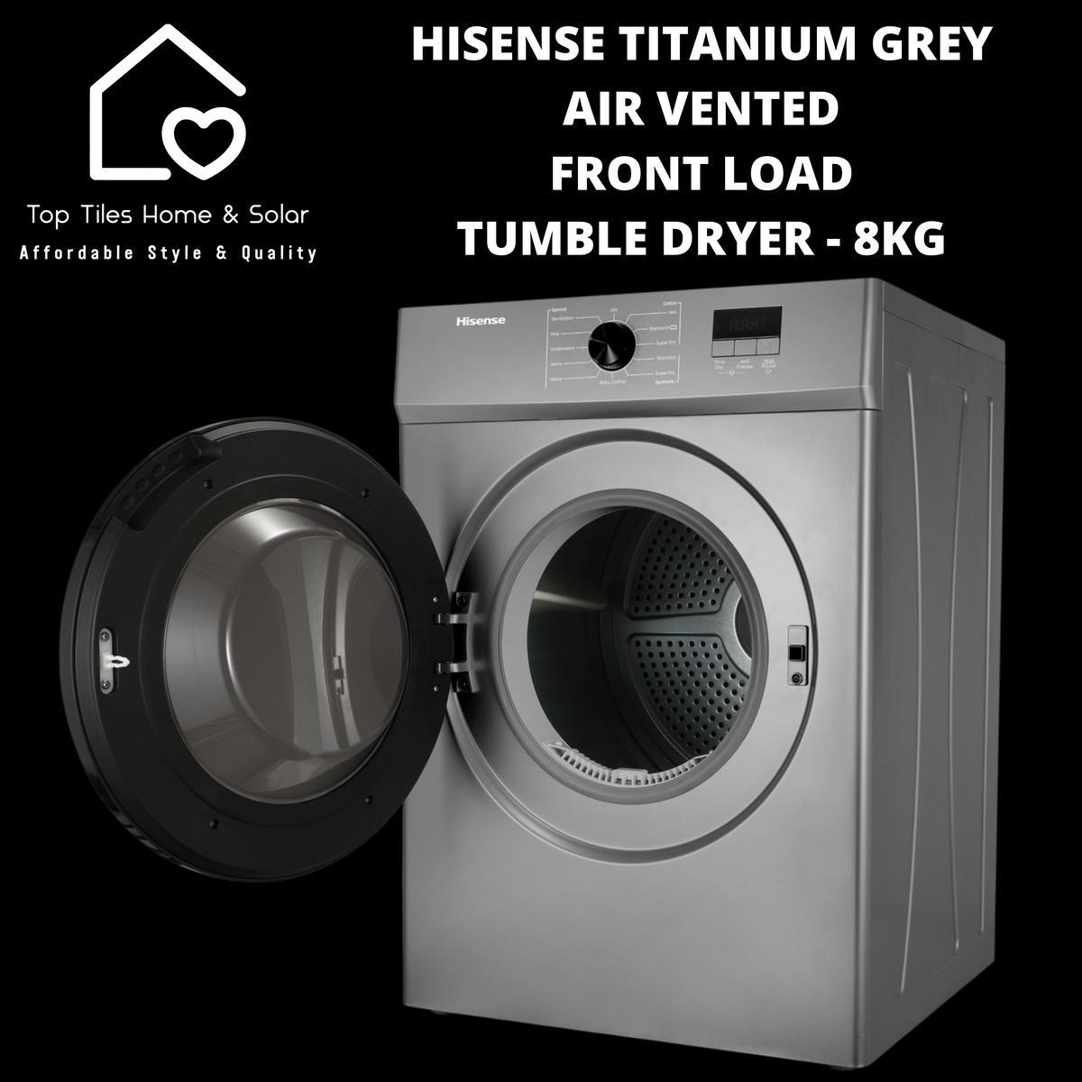 Hisense Titanium Grey Air Vented Front Load Tumble Dryer - 8kg – Top ...