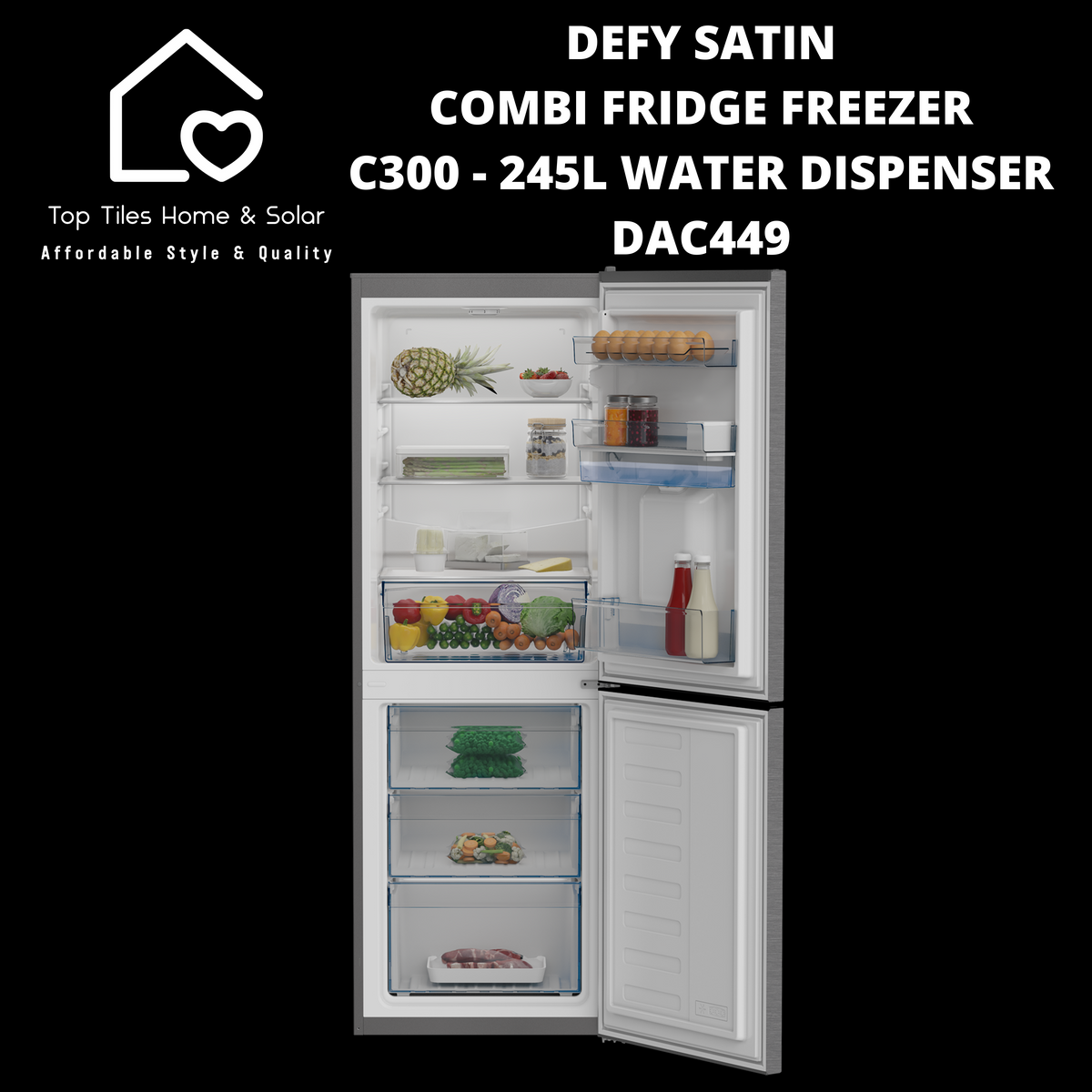 Defy Satin Combi Fridge Freezer C300 - 245L Water Dispenser DAC449 ...
