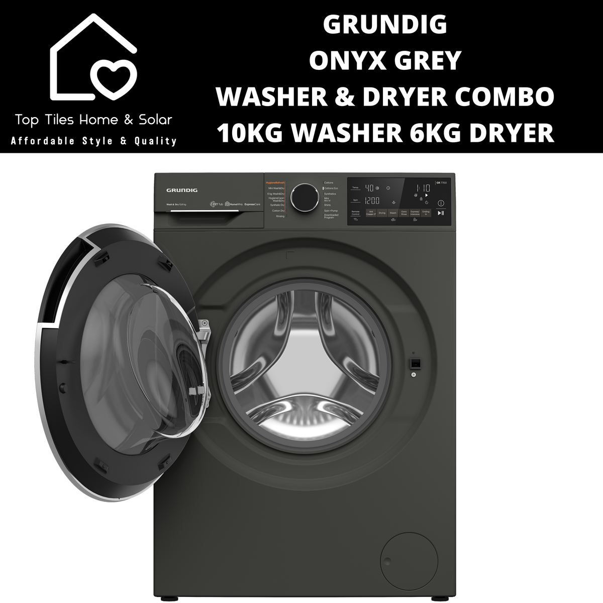 Grundig Onyx Grey Washer & Dryer Combo - 10kg Washer 6kg Dryer – Top ...