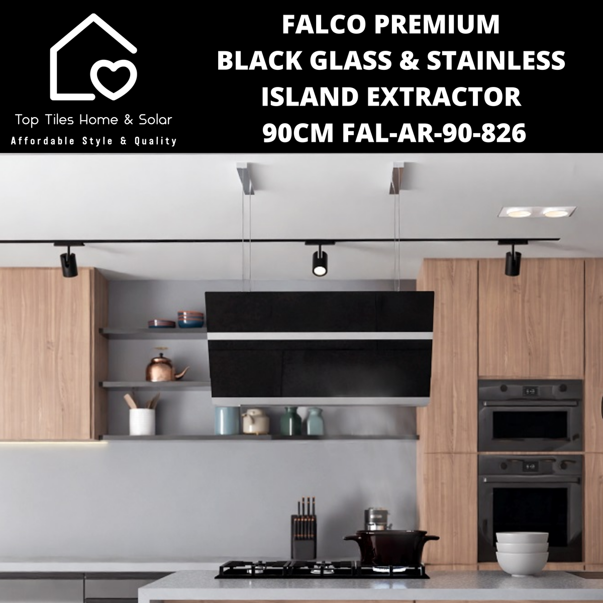 Falco Premium Black Glass & Stainless Island Extractor - 90cm FAL-AR-9 ...