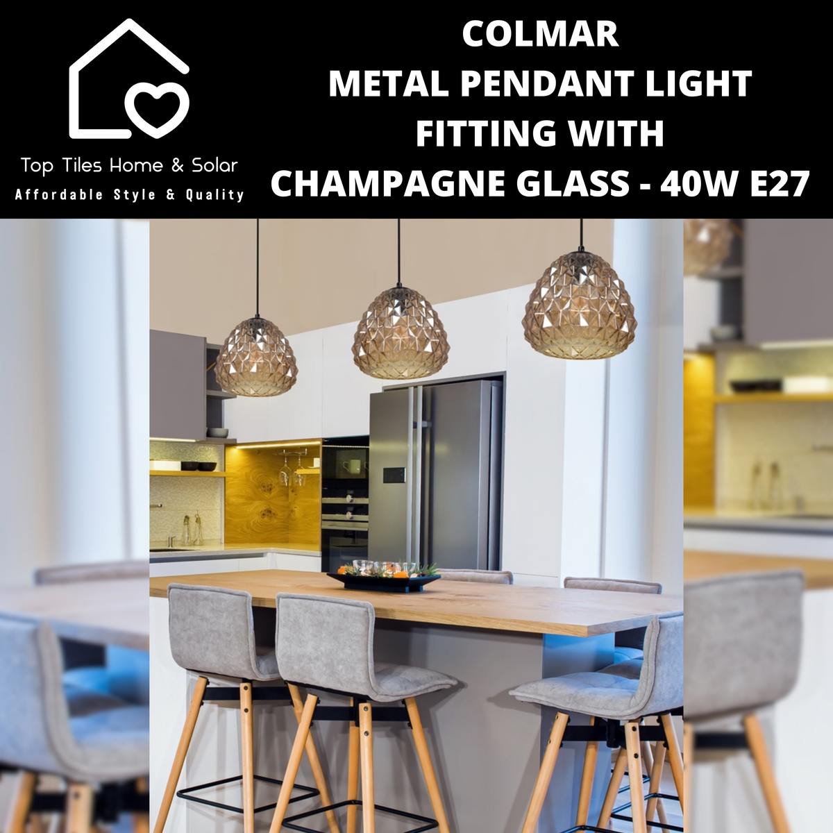 Colmar Metal Pendant Light Fitting with Champagne Glass - 40W E27 – Top ...