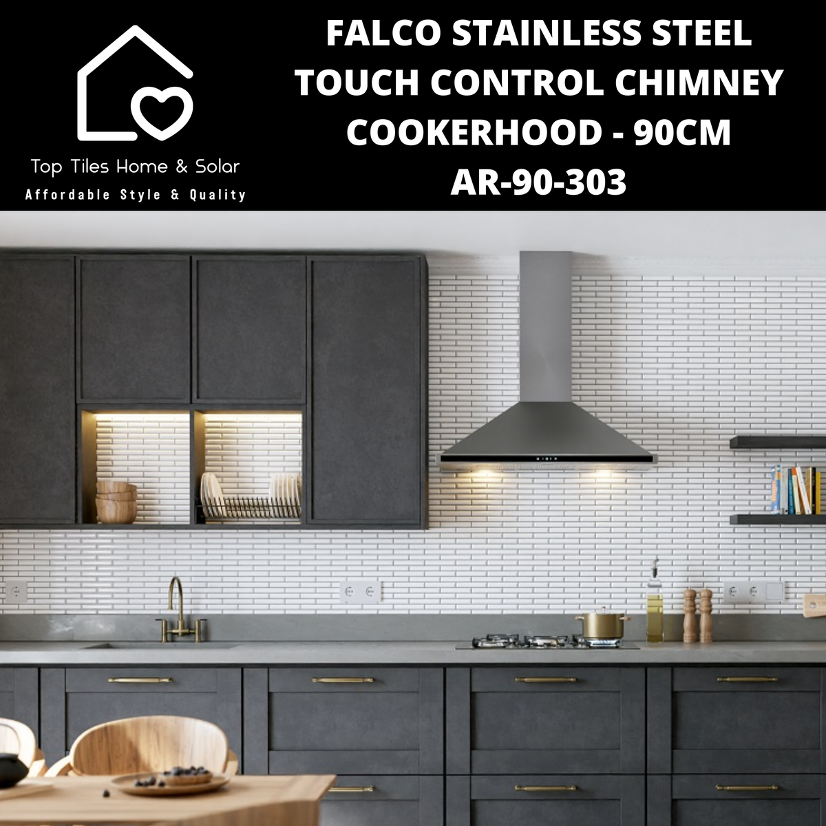 Falco Stainless Steel Touch Control Chimney Cookerhood - 90cm AR-90-30 ...