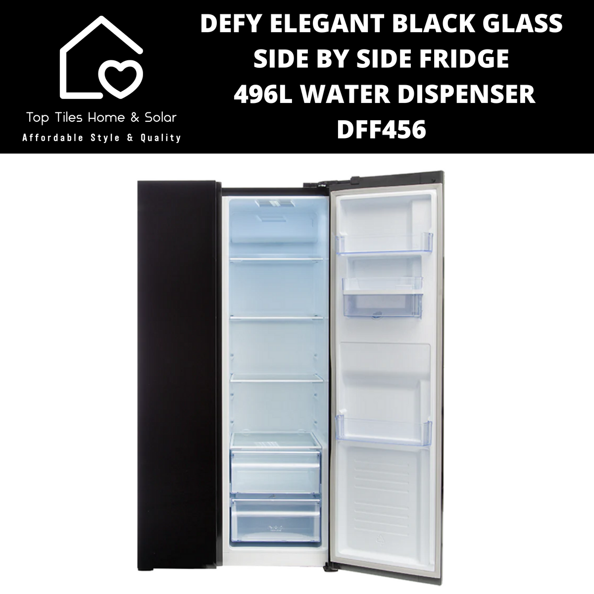 Defy Elegant Black Glass Side by Side Fridge - 496L Water Dispenser DF ...