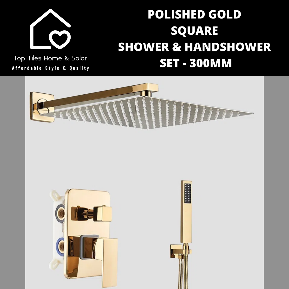Polished Gold Square Shower & Handshower Set - 300mm – Top Tiles Home ...