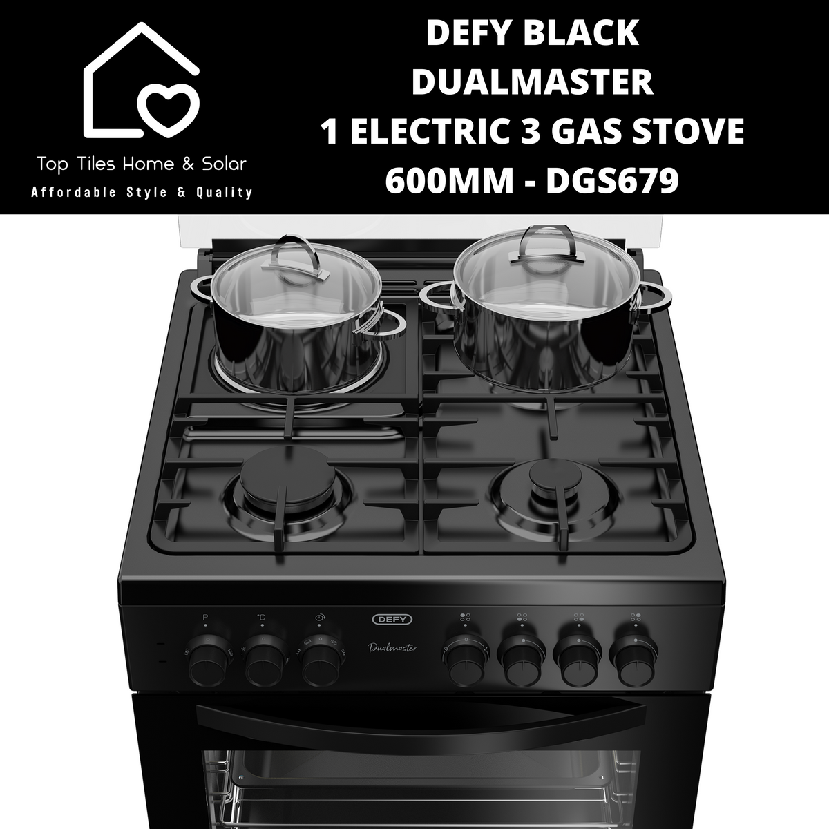 Defy Black DualMaster 1 Electric 3 Gas Stove - 600mm DGS679 – Top Tiles ...