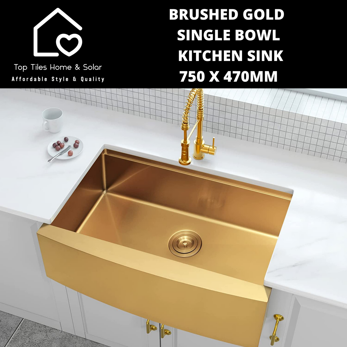 Brushed Gold Single Bowl Kitchen Sink - 750 x 470mm – Top Tiles Home ...