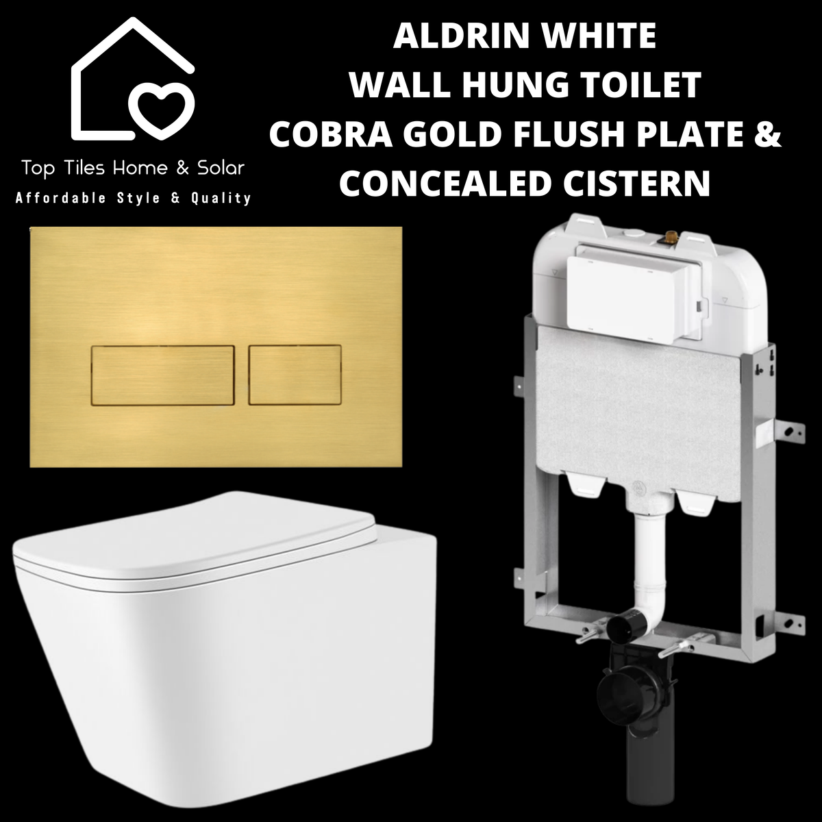 Alula White Wall Hung Toilet With Cobra Gold Flush Plate & Concealed C ...
