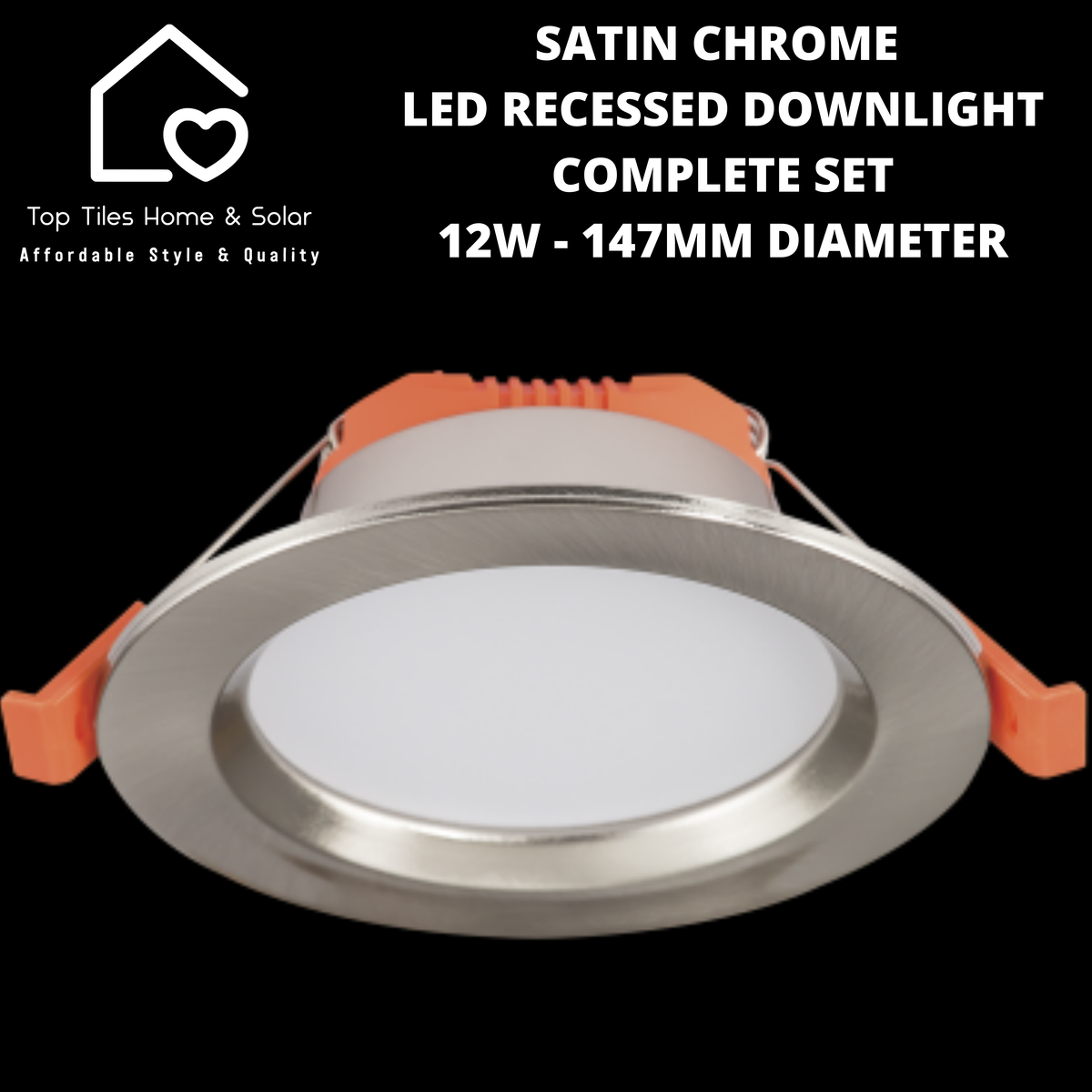 Satin Chrome LED Recessed Downlight Complete Set - 12W 147mm Diameter ...