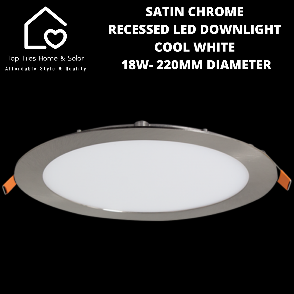 Satin Chrome Round Recessed LED Downlight Cool White - 18W - 220mm Dia ...