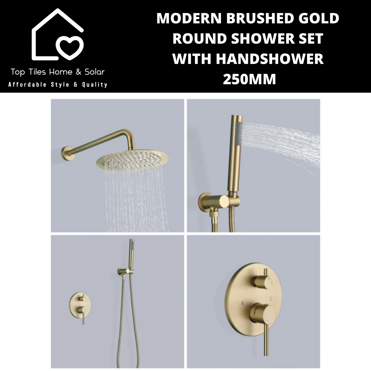 Modern Brushed Gold Round Shower Set - With Handshower 250mm – Top ...