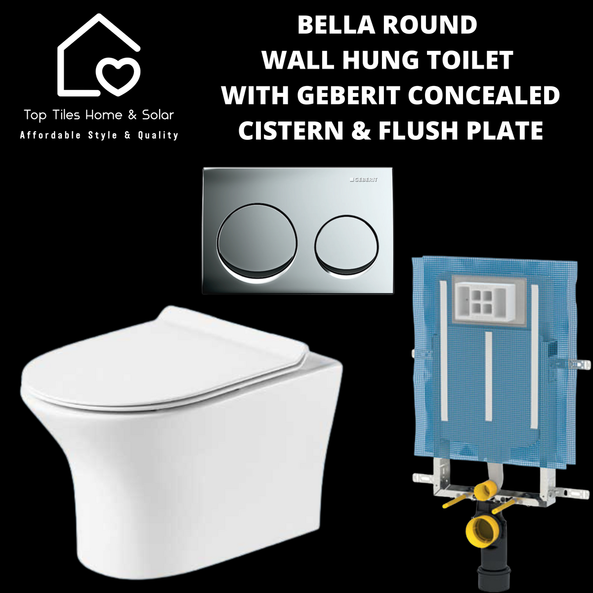 Bella Round Wall Hung Toilet with Geberit Concealed Cistern & Flush Pl ...