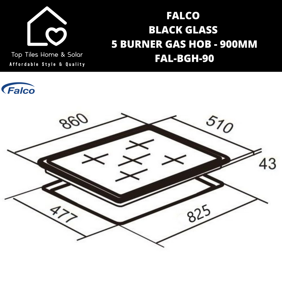 Falco Black Glass 5 Burner Gas Hob - 90cm FAL-BGH-90 – Top Tiles Home ...