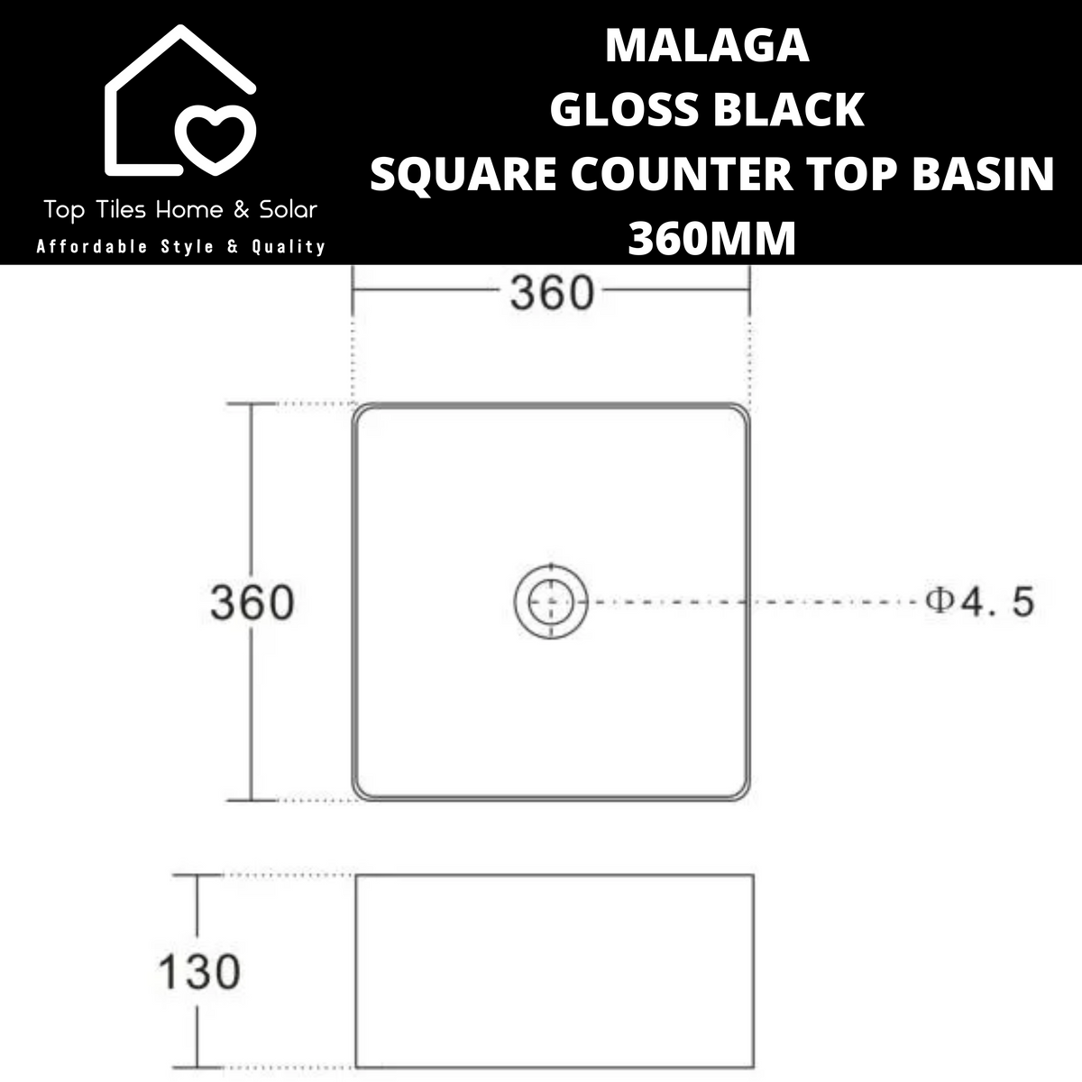 Malaga Gloss Black Square Counter Top Basin - 360mm – Top Tiles Home ...