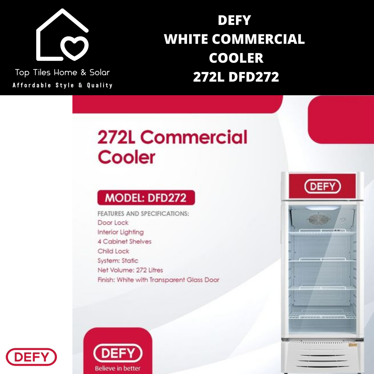 Defy White Commercial Cooler - 272L DFD272 – Top Tiles Home & Solar