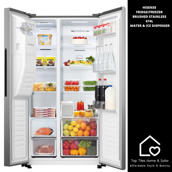 Hisense Brushed Stainless Fridge - 474L Water & Ice Dispenser – Top ...