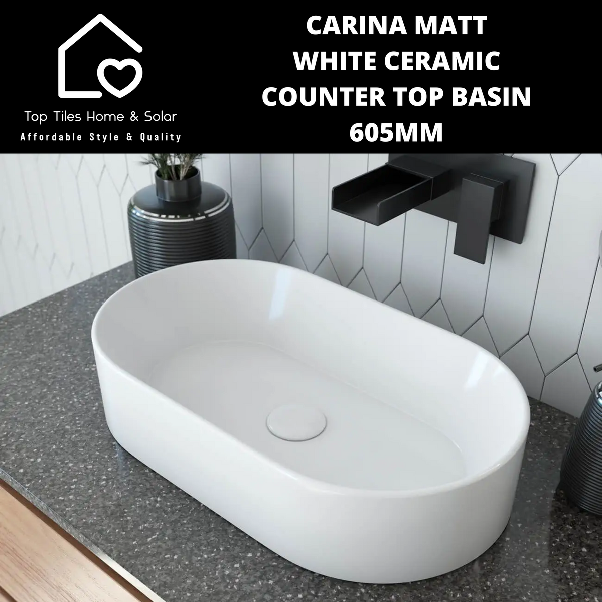 Carina Matt White Ceramic Counter Top Basin - 605mm – Top Tiles Home ...