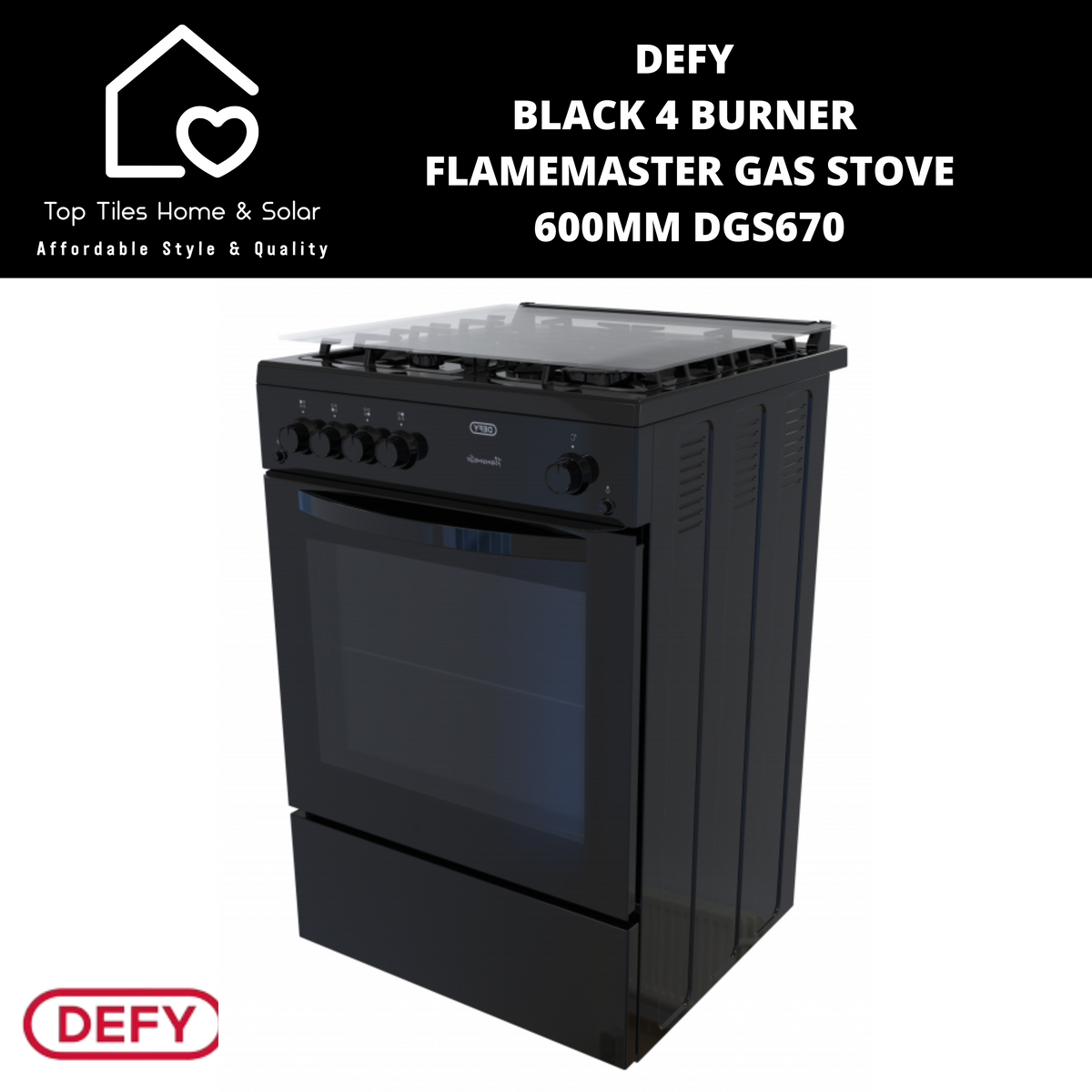 Defy Black 4 Burner FlameMaster Gas Stove - 600mm DGS670 – Top Tiles ...