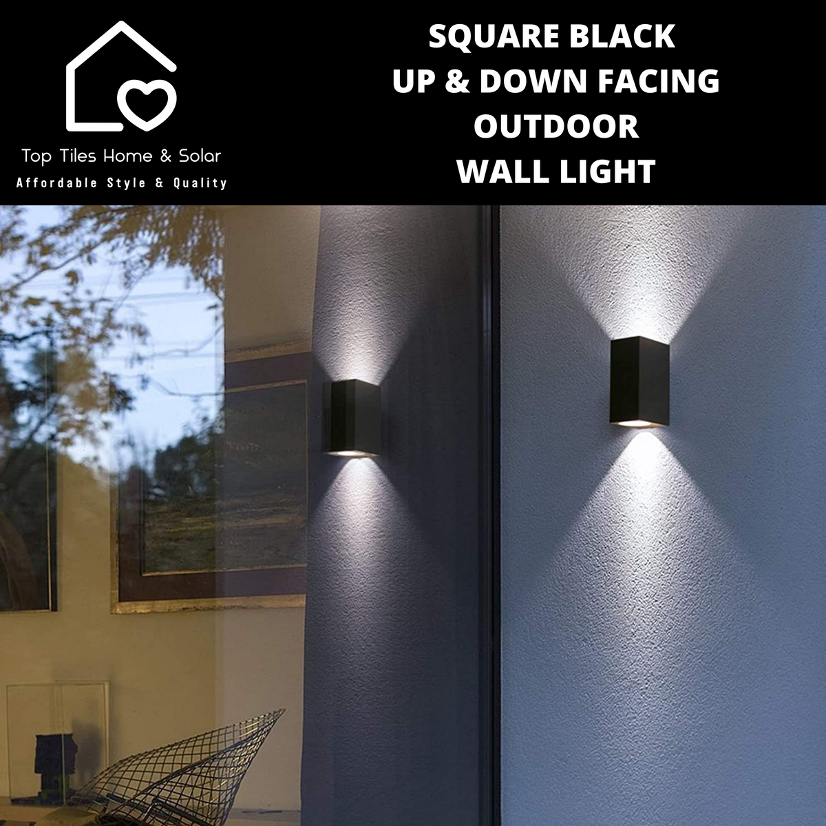 Square Black Up & Down Facing Outdoor Wall Light – Top Tiles Home & Solar