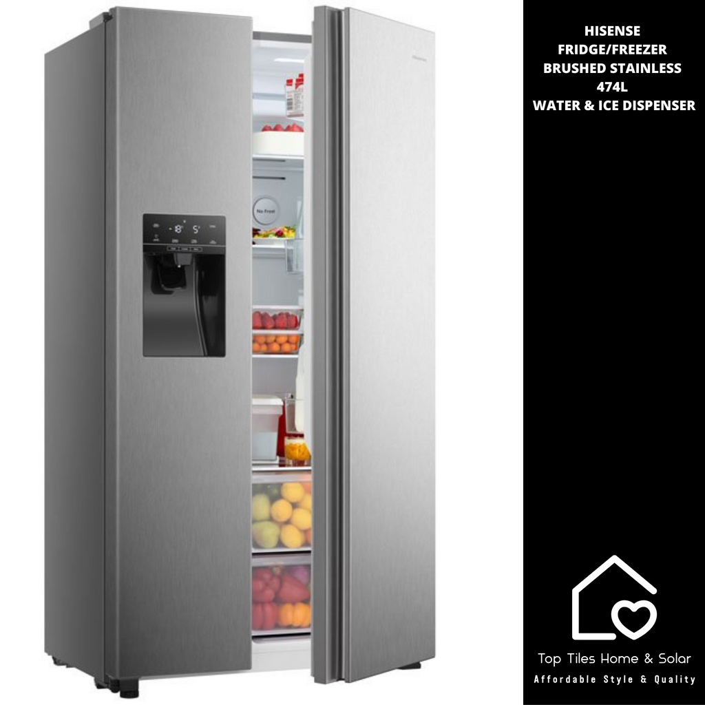 Hisense Brushed Stainless Fridge - 474L Water & Ice Dispenser – Top ...