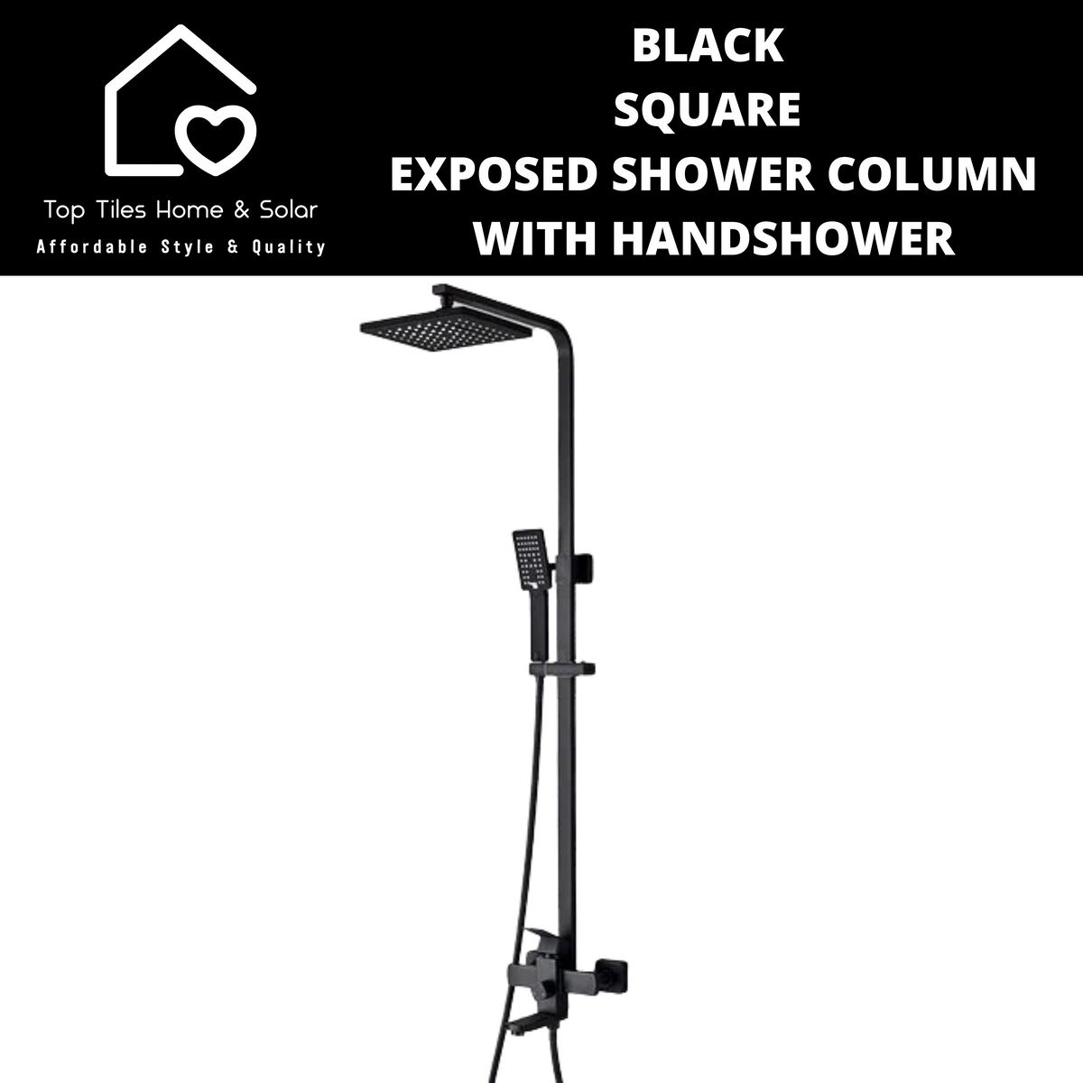 Black Square Exposed Shower Column With Handshower – Top Tiles Home & Solar