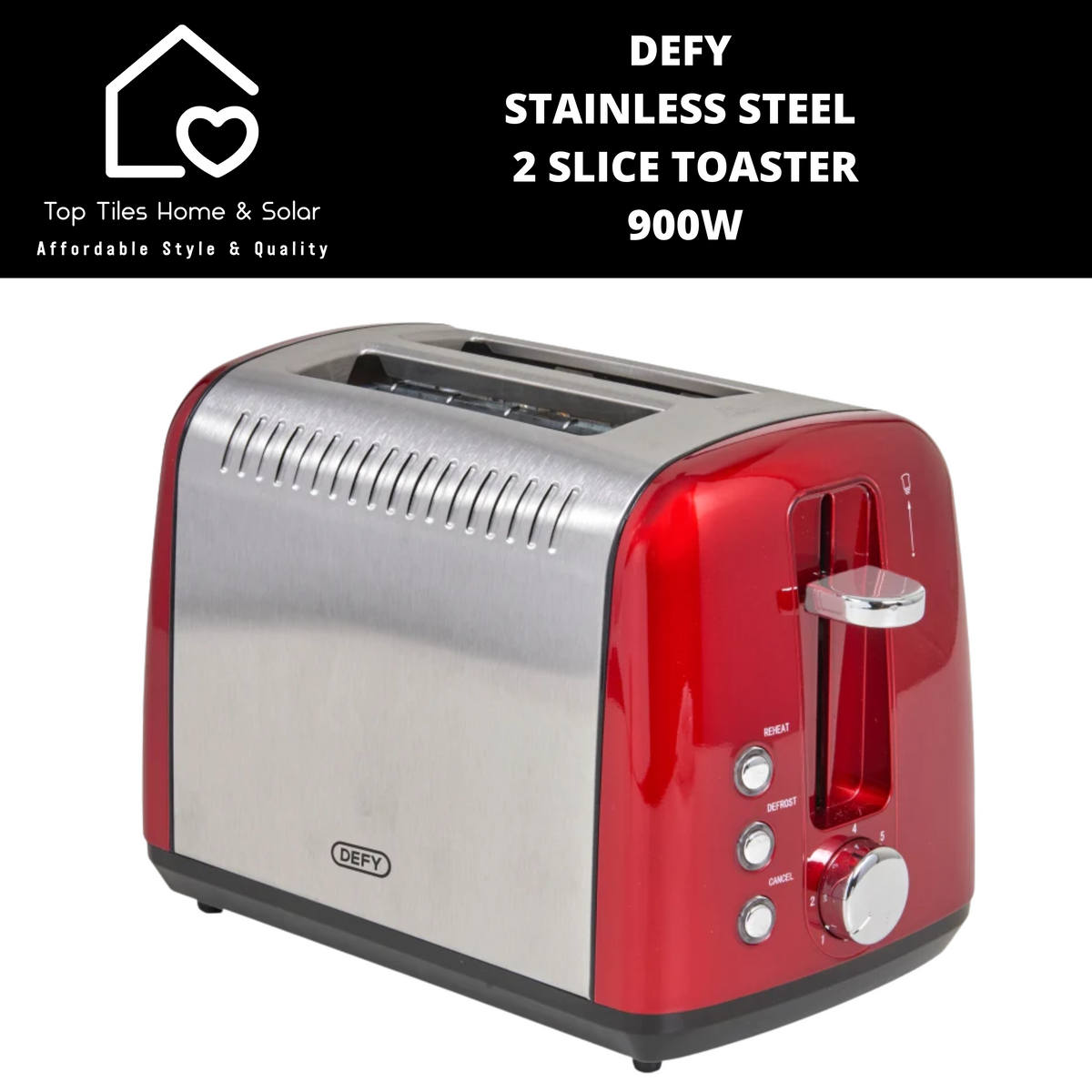 Defy Metallic Red 2 Slice Toaster - 900W TA828R – Top Tiles Home & Solar